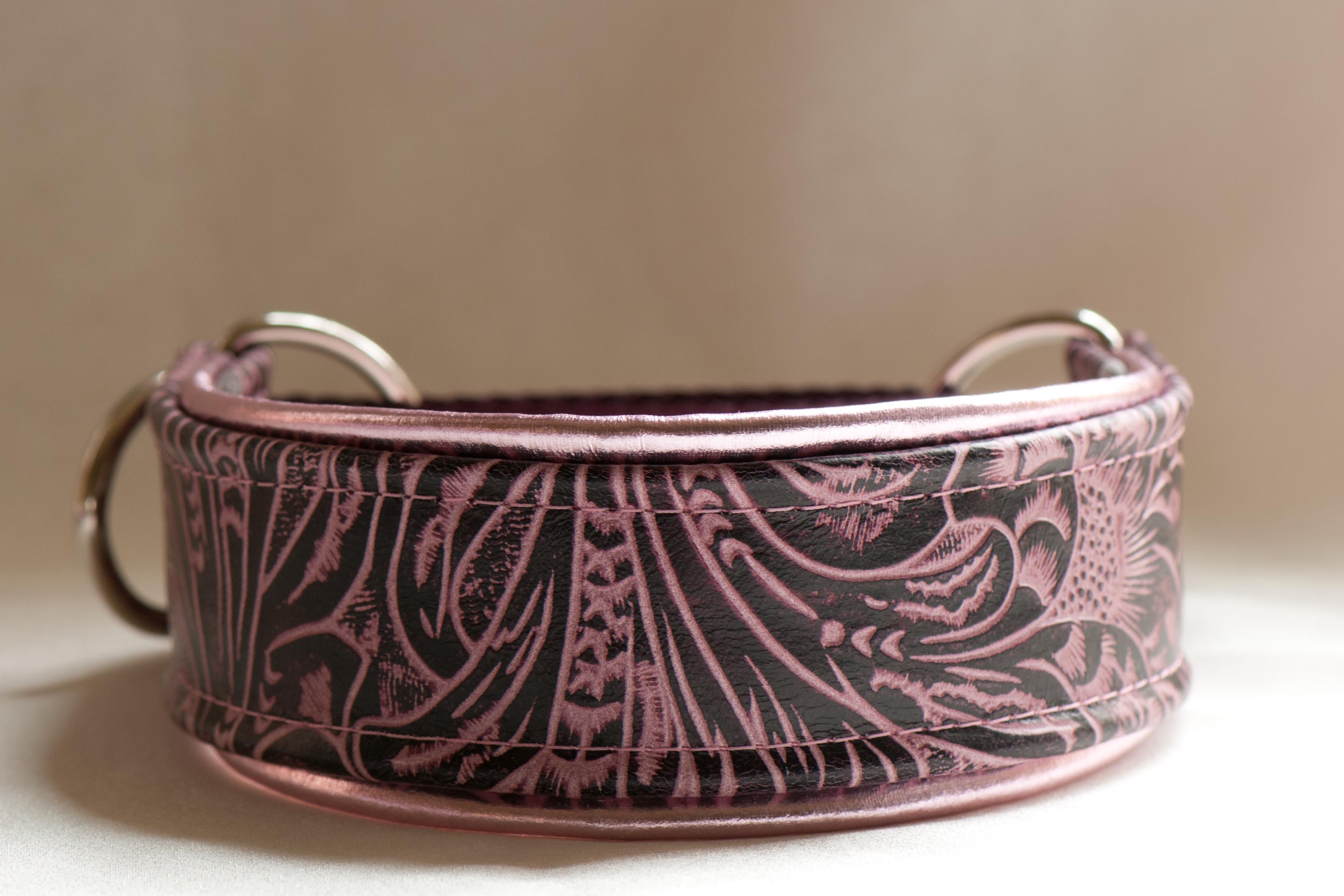 Leather Lurcher Pink Western Floral Collar - Hamilton Hounds