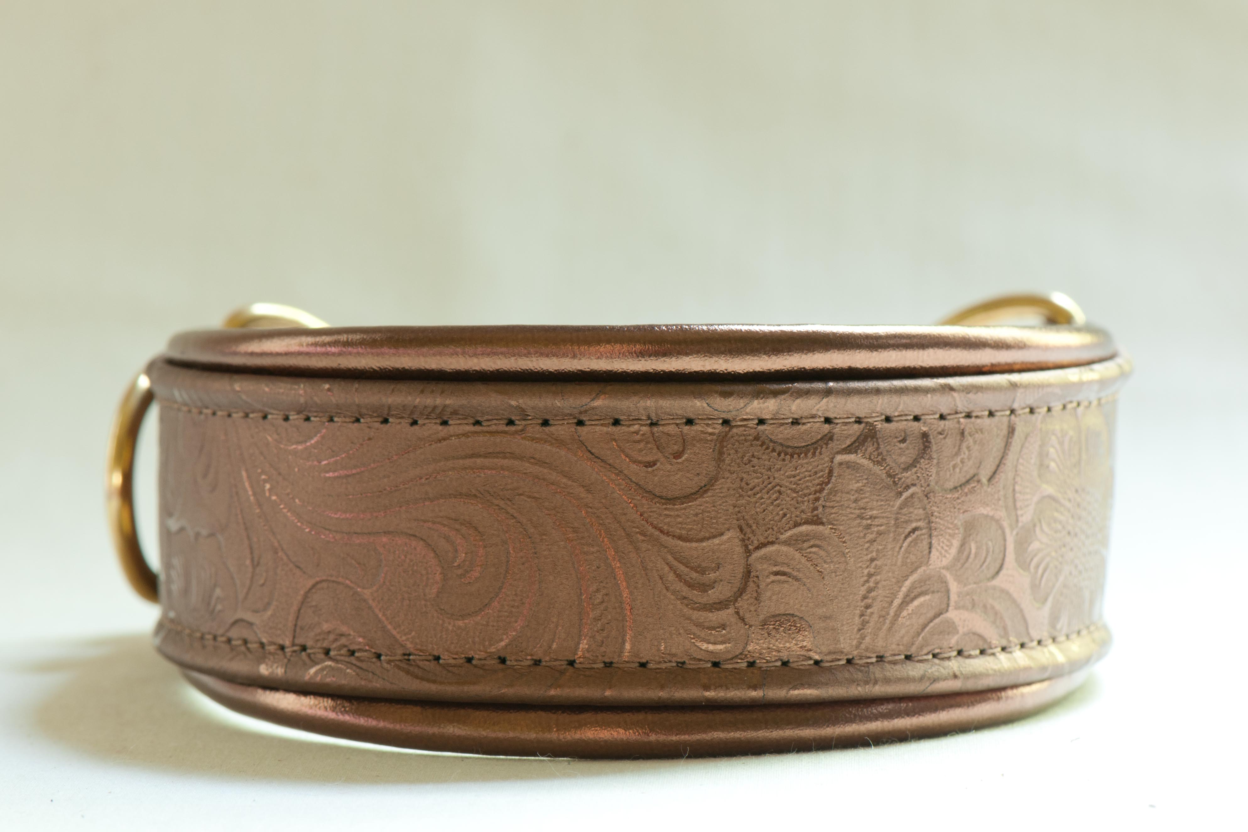 Leather Lurcher Bronze Western Floral Collar - Hamilton Hounds
